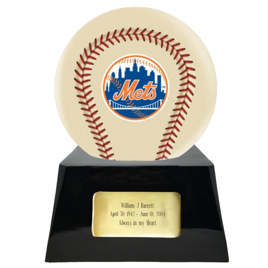 Baseball Cremation Urn with Optional Ivory New York Mets Ball Decor an ...