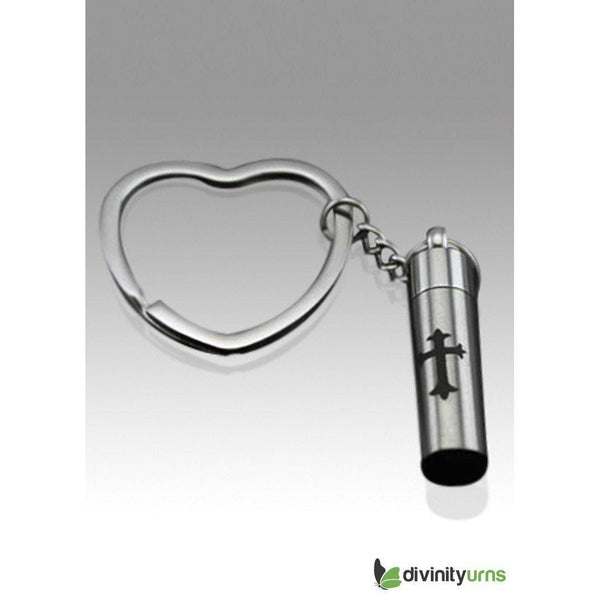 Cross on Cylinder Stainless Steel Keepsake Key Chain, , Divinity Urns,